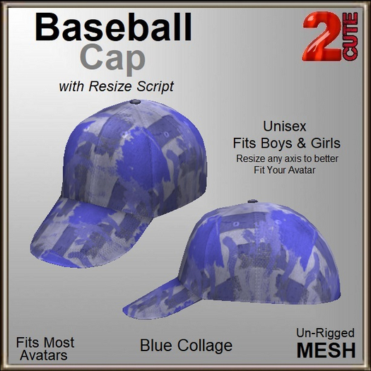 Second Life Marketplace - Baseball Cap [2cute] Blue Collage